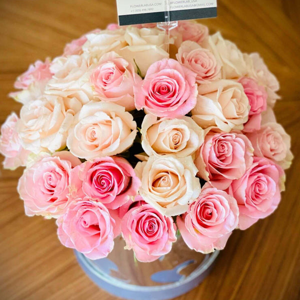 Fresh Pink and Cream Roses Arrangements - Flower Lab