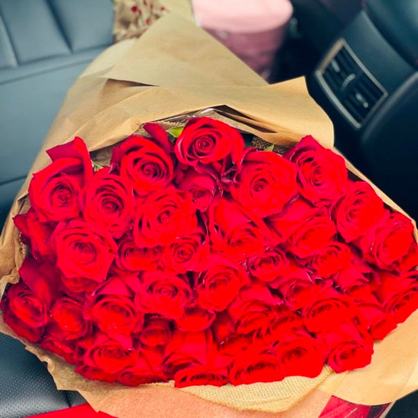 Red Love with 50 Long Stem Red Roses - Flower Lab